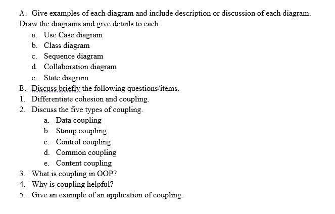 Solved A. Give examples of each diagram and include | Chegg.com