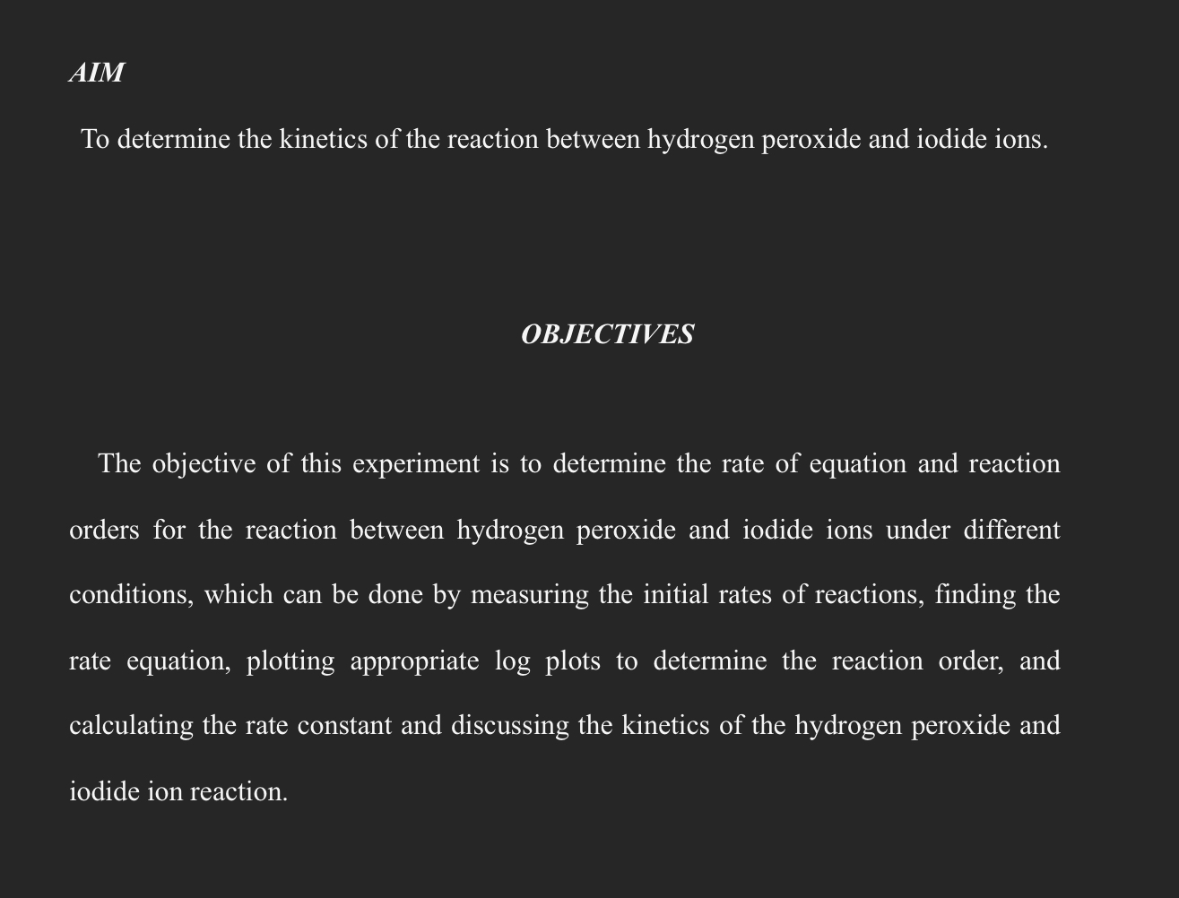 Solved Kinetics of the reaction between hydrogen peroxide | Chegg.com