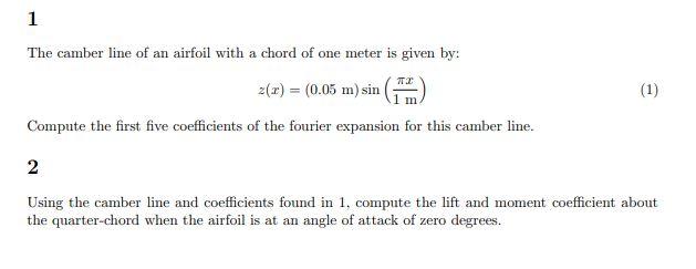 Solved The camber line of an airfoil with a chord of one | Chegg.com
