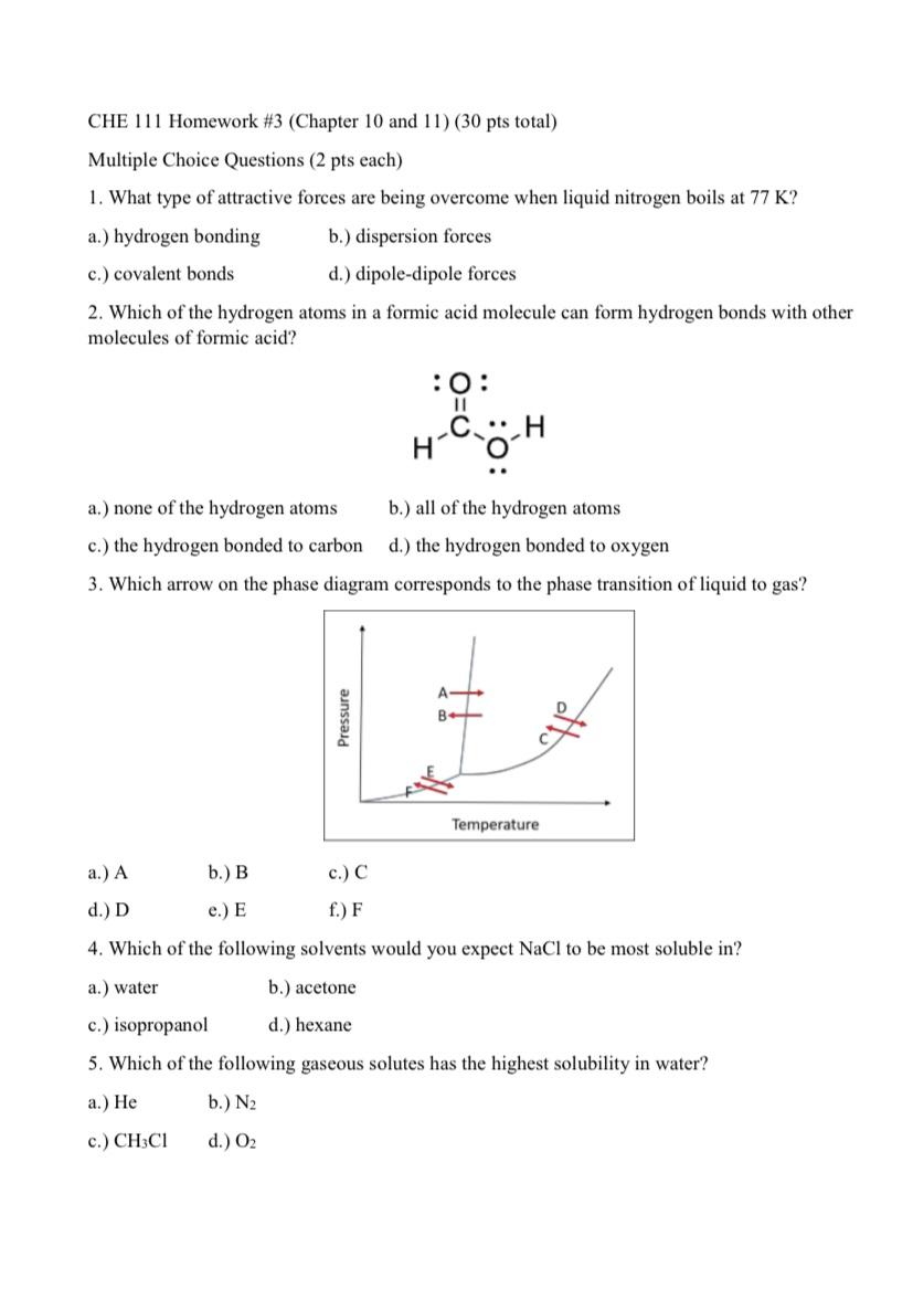 Solved CHE 111 Homework \#3 (Chapter 10 and 11 ) ( 30 pts | Chegg.com