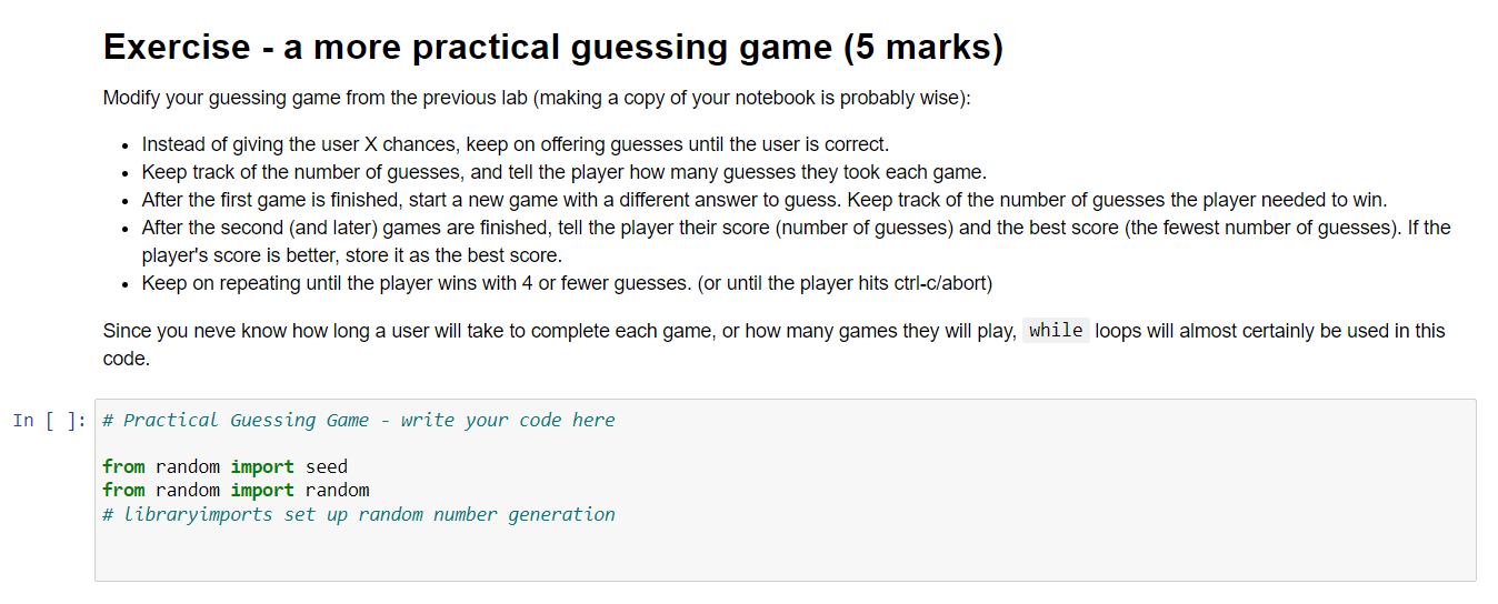 Solved Exercise - a more practical guessing game (5 marks) | Chegg.com