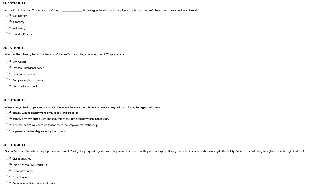 Solved QUESTION 11 is the degree to which a job requires | Chegg.com