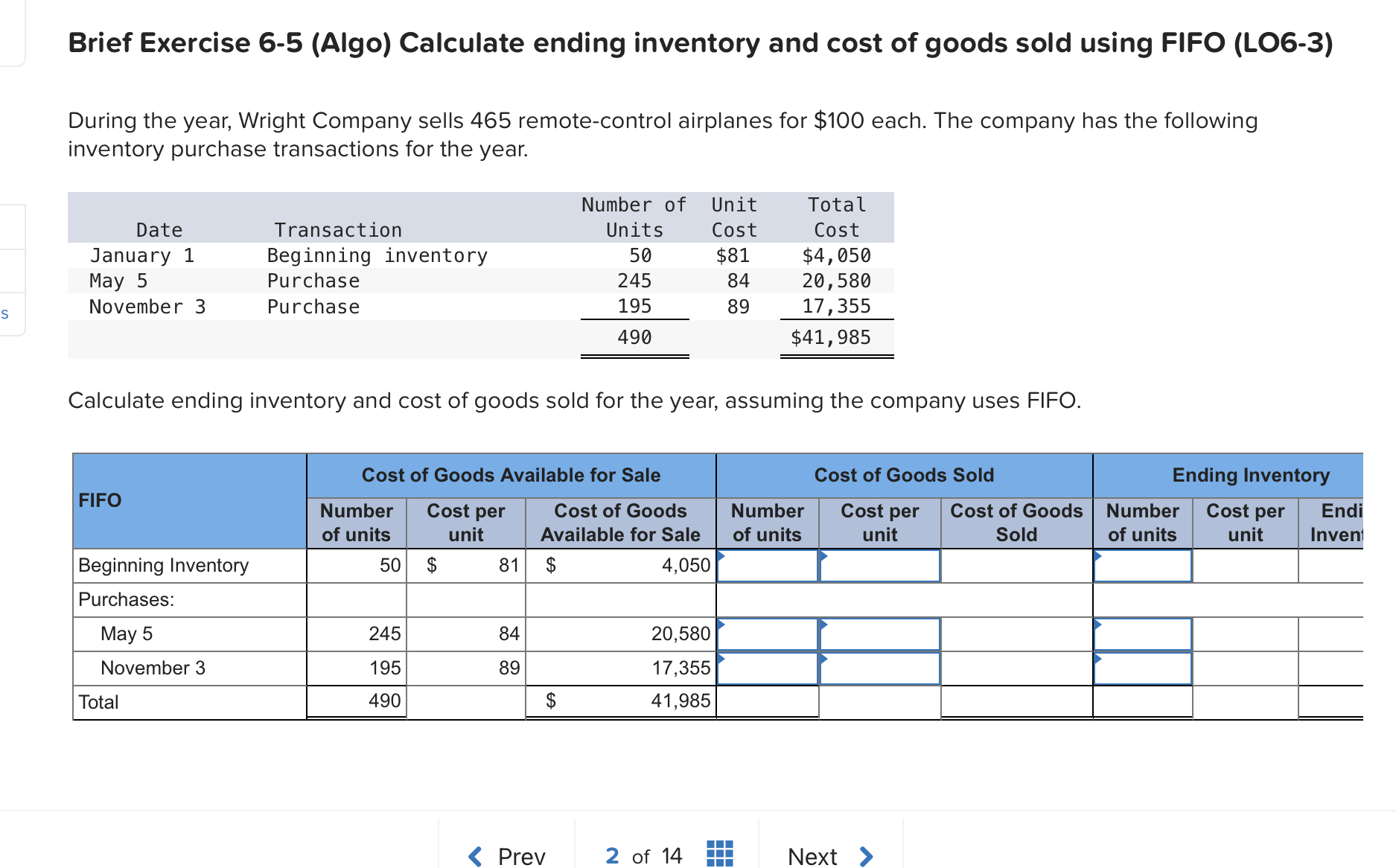 Solved Brief Exercise 6-5 (Algo) Calculate ending inventory | Chegg.com
