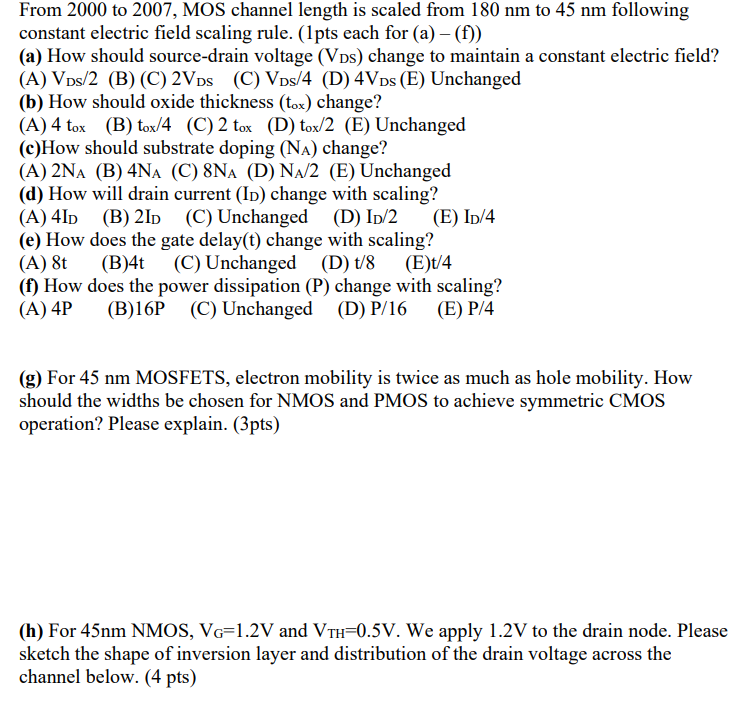 From 2000 to 2007, MOS channel length is scaled from | Chegg.com