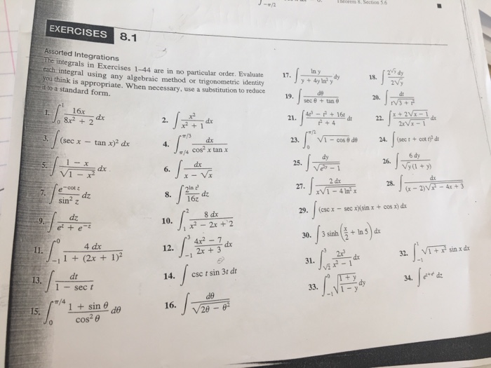 Solved EXERCISES 8.1 Assorted Integrations The integrals in | Chegg.com