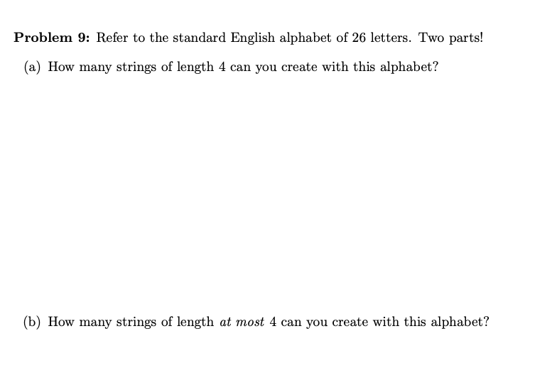 Solved Problem 9: Refer to the standard English alphabet of | Chegg.com