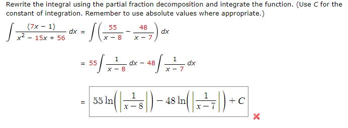 Solved Rewrite the integral using the partial fraction | Chegg.com