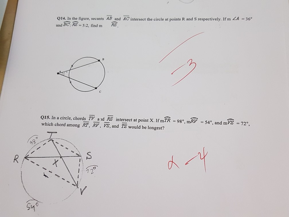 Solved 14. In the figure, secants AB and AC intersect the | Chegg.com