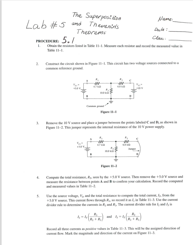 Solved The Superposition Name: Lab 45 and Thevenin's | Chegg.com