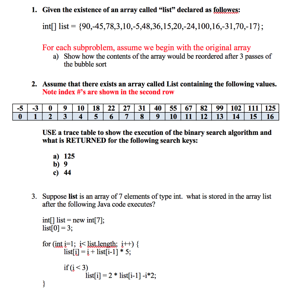 Solved 1. Given the existence of an array called "list" | Chegg.com