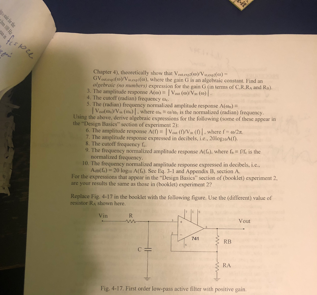 Solved For experiment 2 (Positive Gain First Order Low Pass | Chegg.com