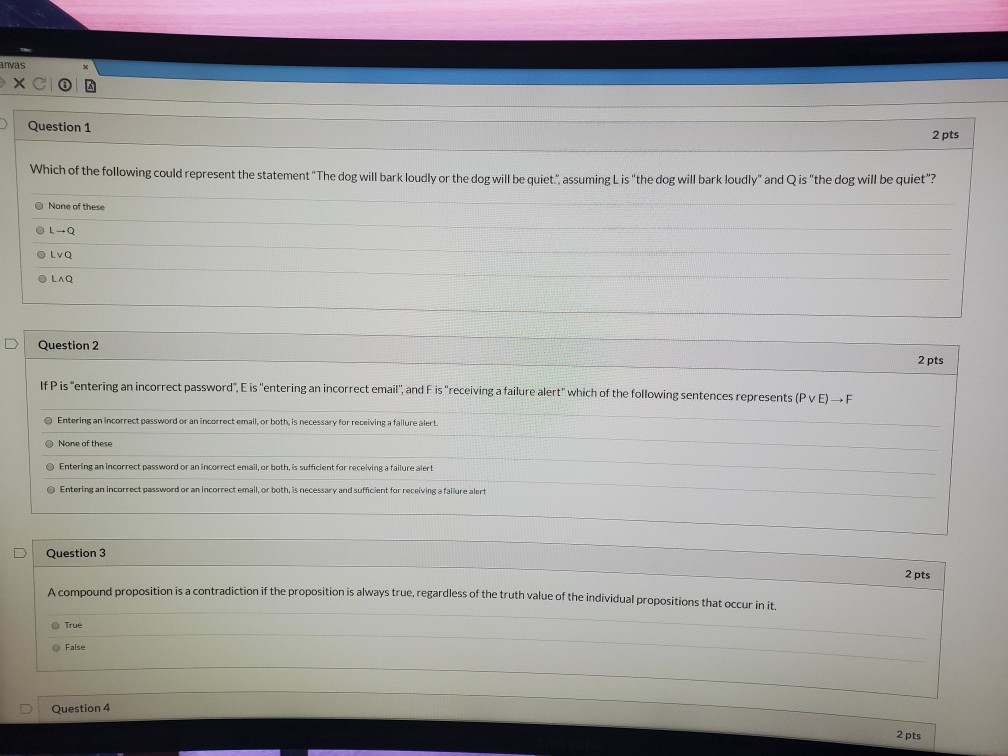 Solved anvas XC Question 1 2 pts which of the following | Chegg.com