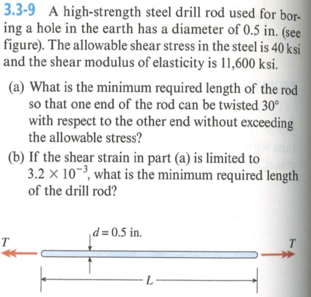 Solved 3.3-9 A high-strength steel drill rod used for boring | Chegg.com