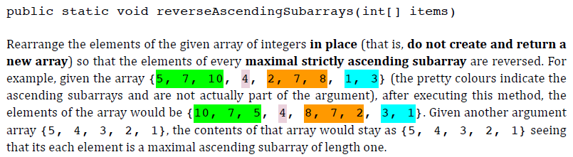 Solved public static void reverseAscendingSubarrays(int[] | Chegg.com