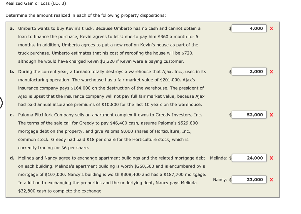 Solved Realized Gain or Loss (LO. 3) Determine the amount | Chegg.com