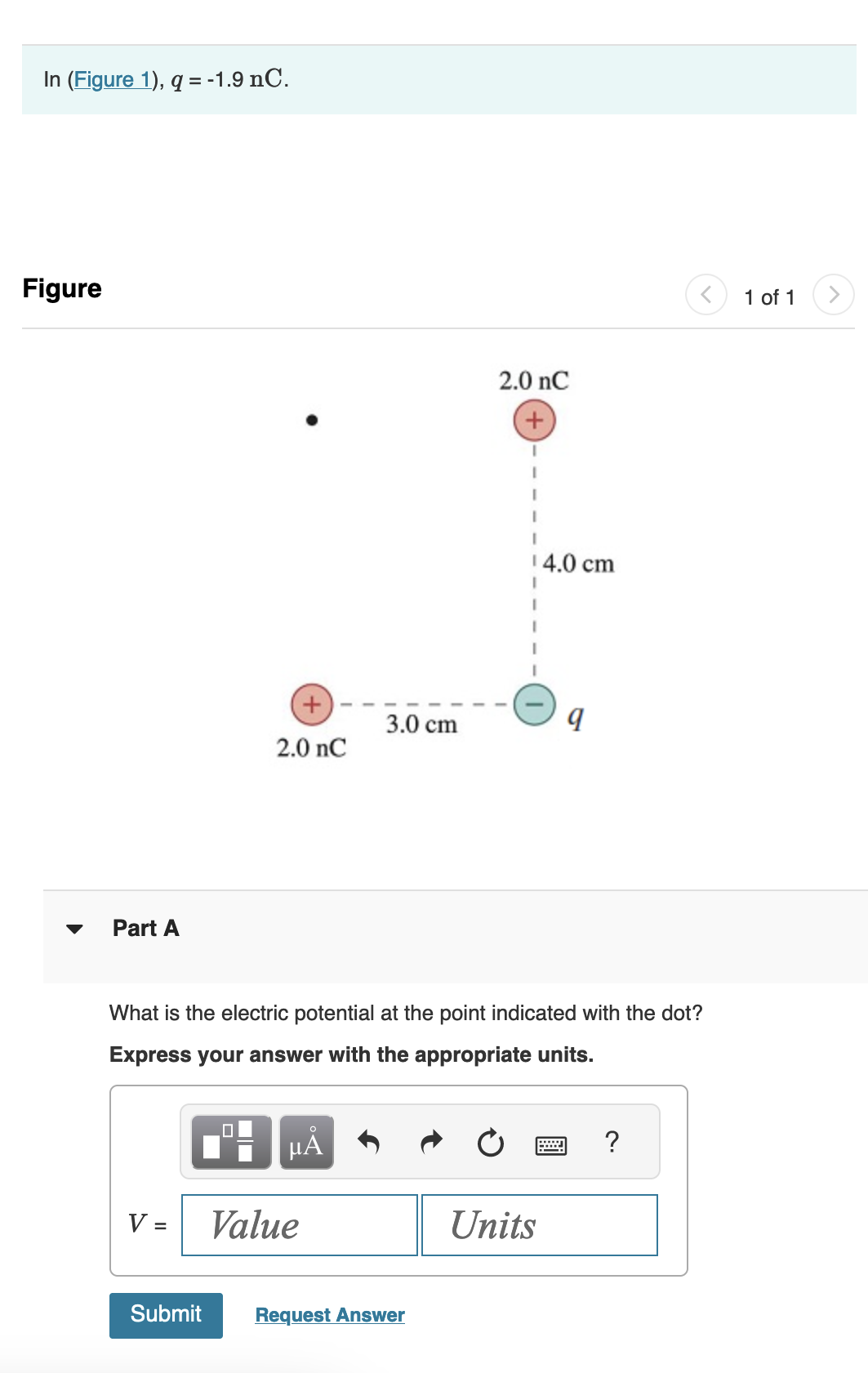 Solved In (Figure 1), q=−1.9nC. Figure Part A What is the | Chegg.com