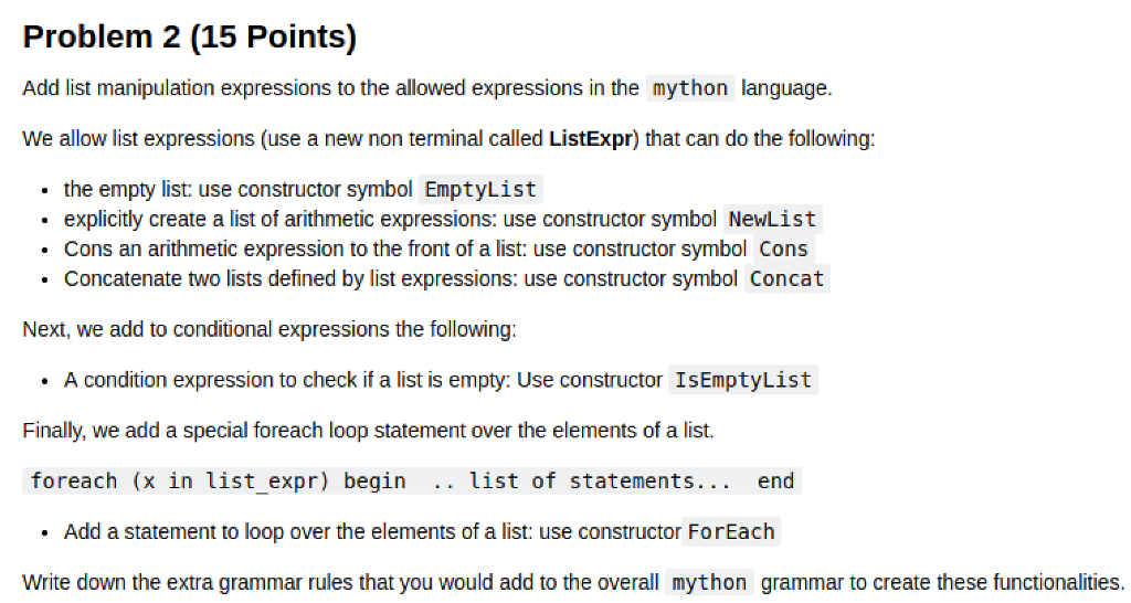 Problem 2 (15 Points) Add list manipulation | Chegg.com