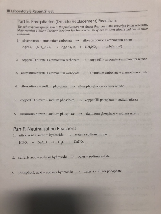 Solved Laboratory 8 Report Sheet Part E. Precipitation | Chegg.com