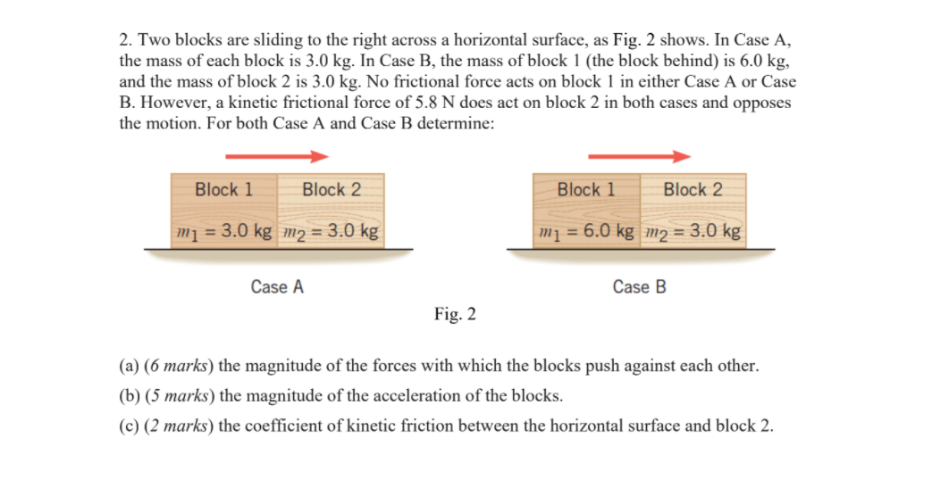 Solved 2. Two blocks are sliding to the right across a | Chegg.com