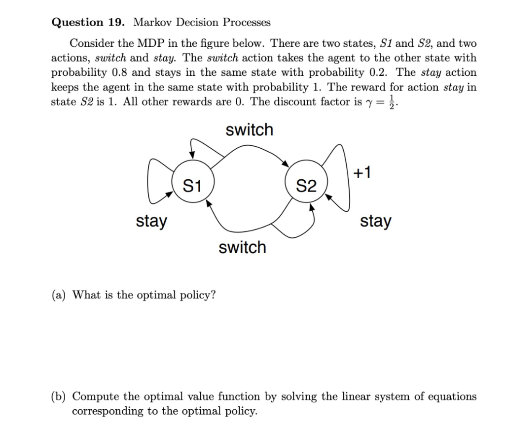 Solved Question 19. Markov Decision Processes Consider the | Chegg.com