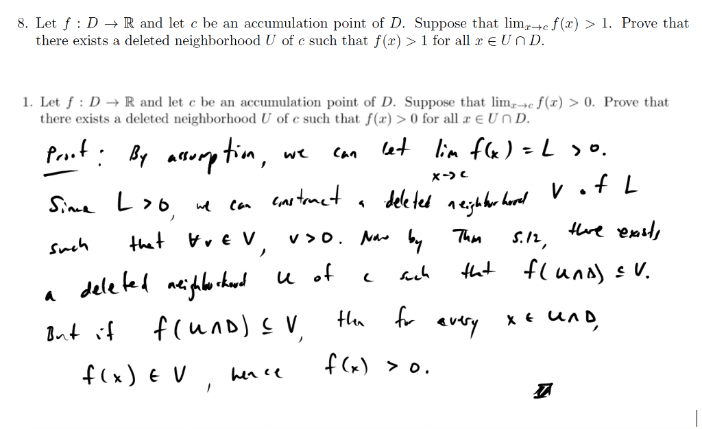 Solved 8. Let f : D → R and let c be an accumulation point | Chegg.com