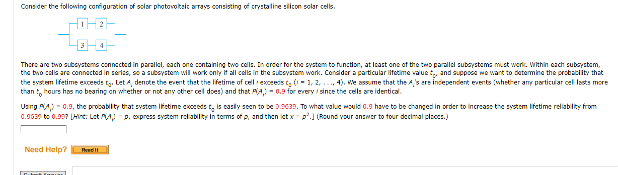 Solved There are two subsystems connected in parallel, each | Chegg.com