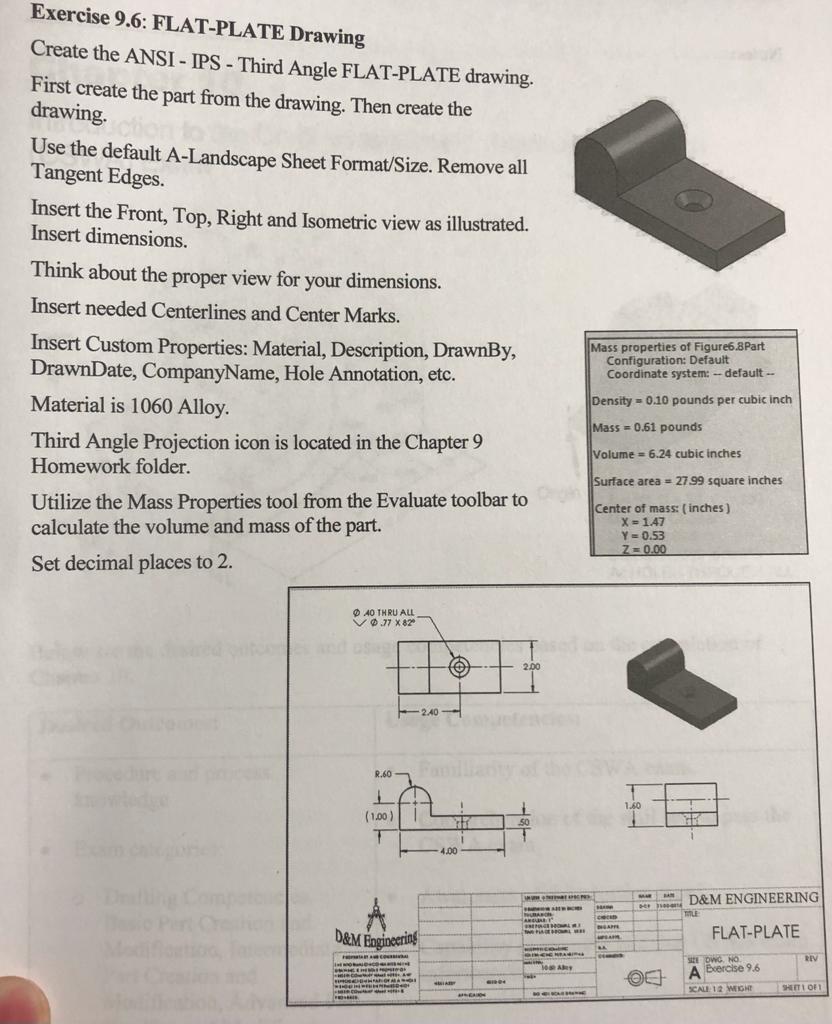 Solved Exercise 9.6: FLAT-PLATE Drawing Create the ANSI - | Chegg.com