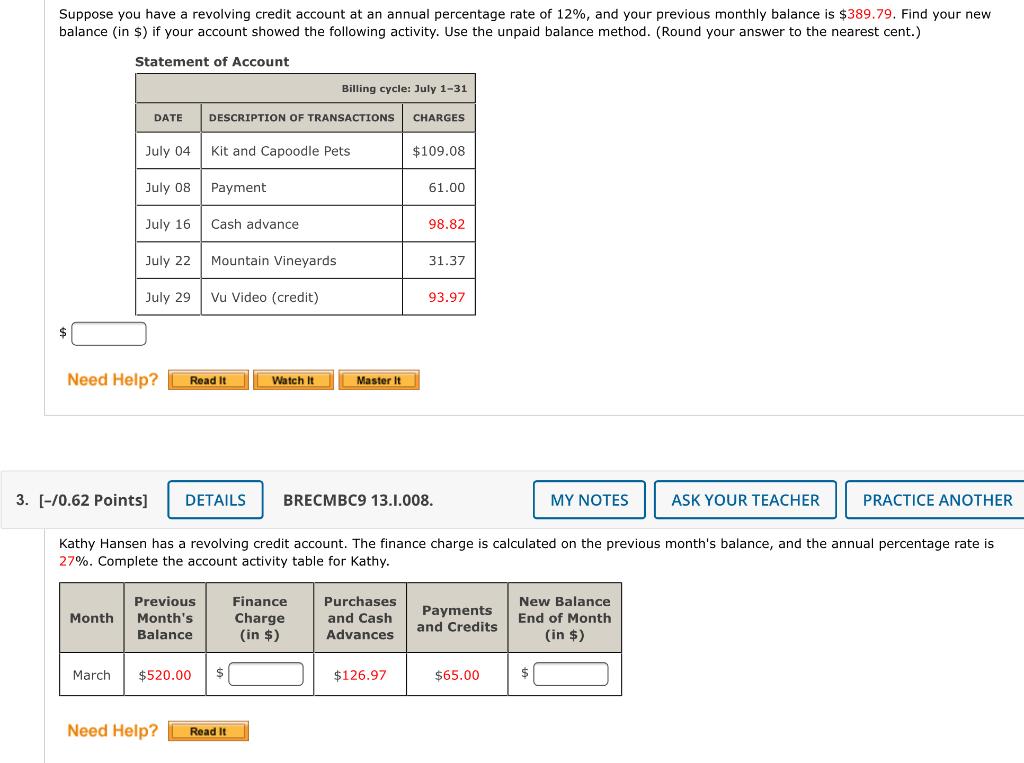 Solved Suppose you have a revolving credit account at an | Chegg.com