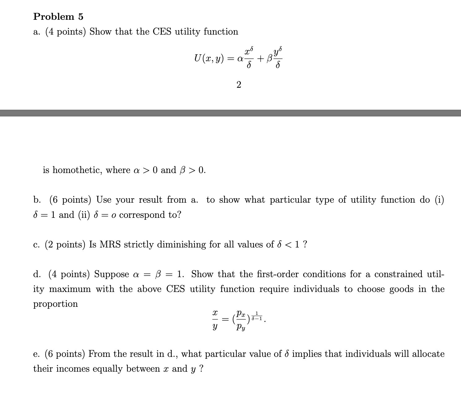 Solved Problem 5 a. (4 points) Show that the CES utility | Chegg.com