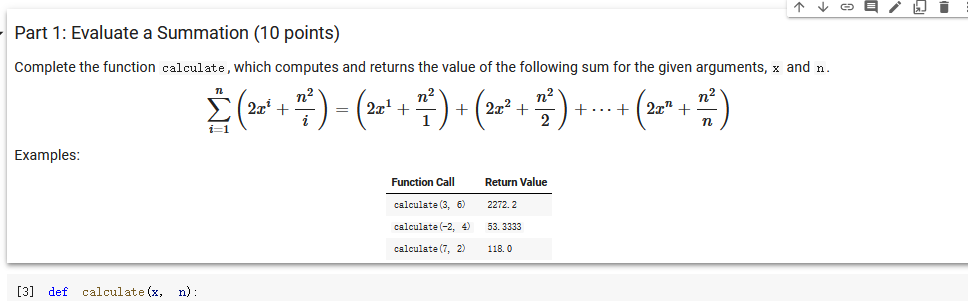Solved Part 1: Evaluate a Summation (10 points) Complete the | Chegg.com