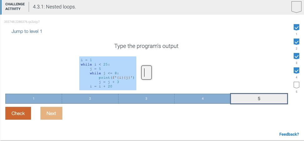 Solved CHALLENGE ACTIVITY 4.3.1: Nested loops. | Chegg.com