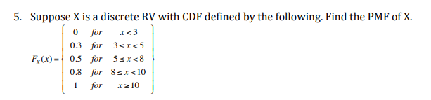 Solved 5. Suppose X is a discrete RV with CDF defined by the | Chegg.com