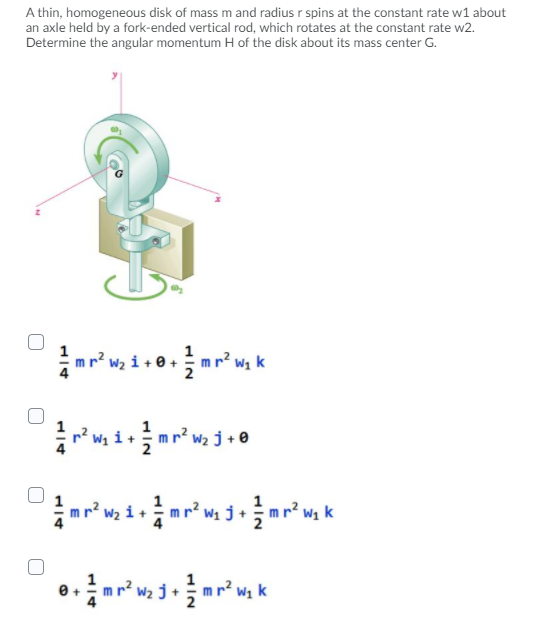 Solved A thin, homogeneous disk of mass m and radius r spins | Chegg.com