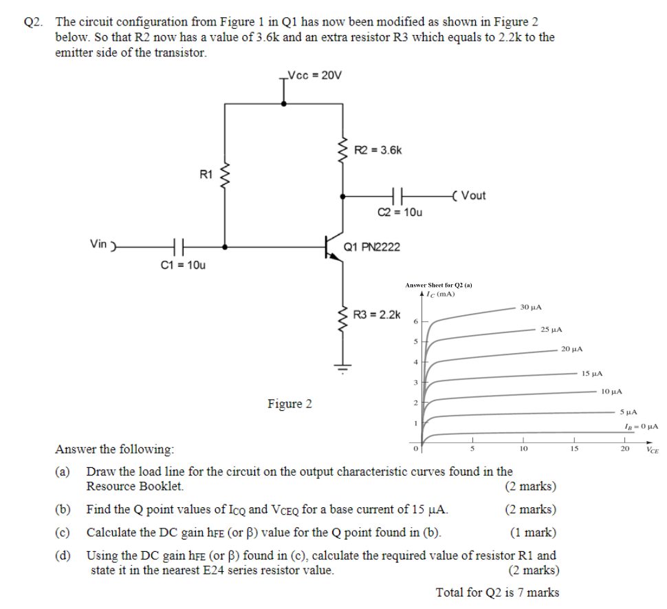 Solved 2. The circuit configuration from Figure 1 in Q1 has | Chegg.com