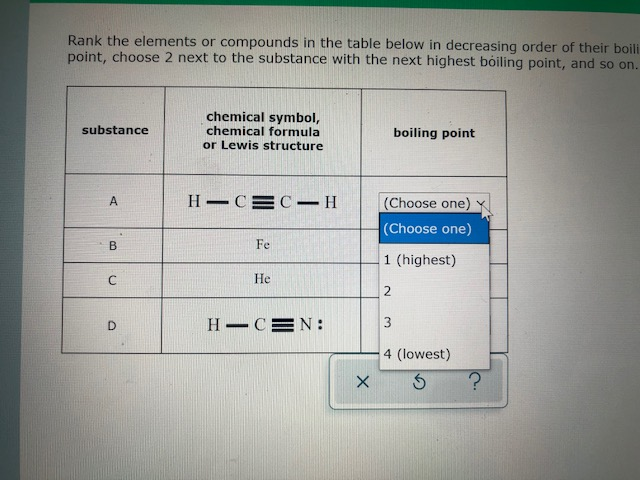 Solved Rank the elements or compounds in the table below in | Chegg.com