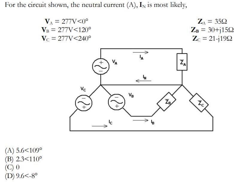 Solved For the circuit shown, the neutral current (A), In is | Chegg.com