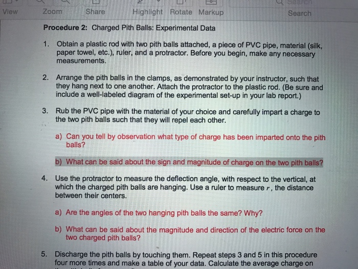 Solved Obtain a plastic rod with two pith balls attached, a | Chegg.com