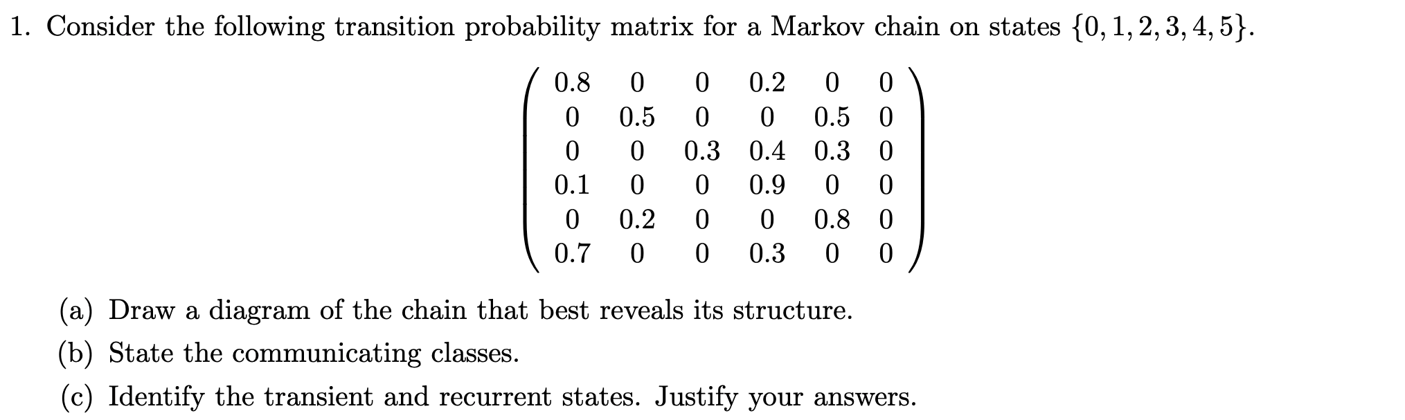 Solved 1. Consider the following transition probability | Chegg.com