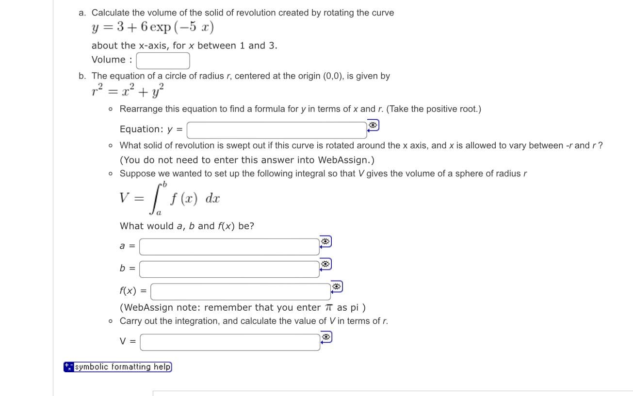 Solved a. Calculate the volume of the solid of revolution | Chegg.com