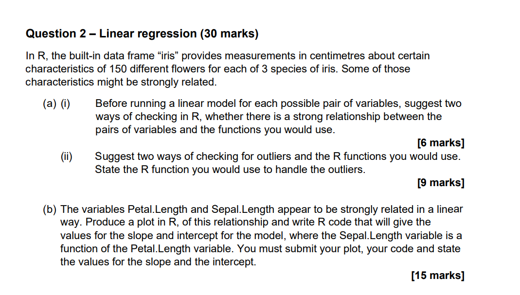 Solved Write in RQuestion 2 - Linear regression (30 marks) | Chegg.com