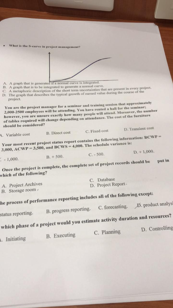 Solved • What is the S-curve in project managemen A. A graph | Chegg.com