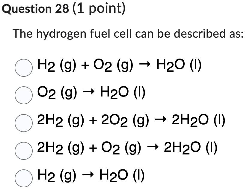 Solved The hydrogen fuel cell can be described as: H2( | Chegg.com