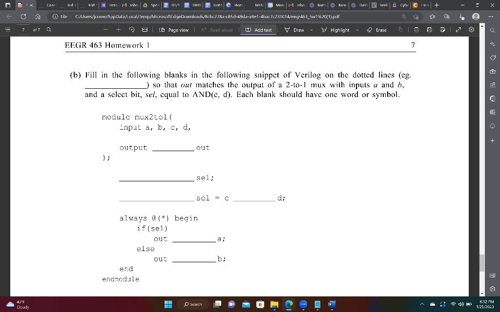 Solved (b) Fill in the following blanks in the following | Chegg.com