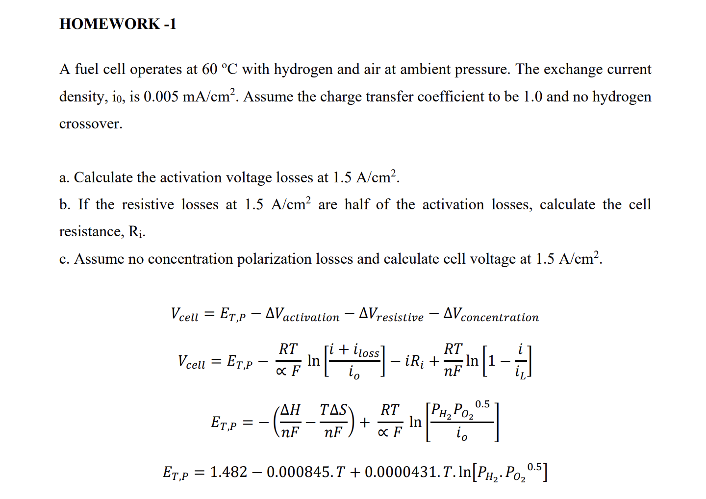 Solved A fuel cell operates at 60∘C with hydrogen and air at | Chegg.com