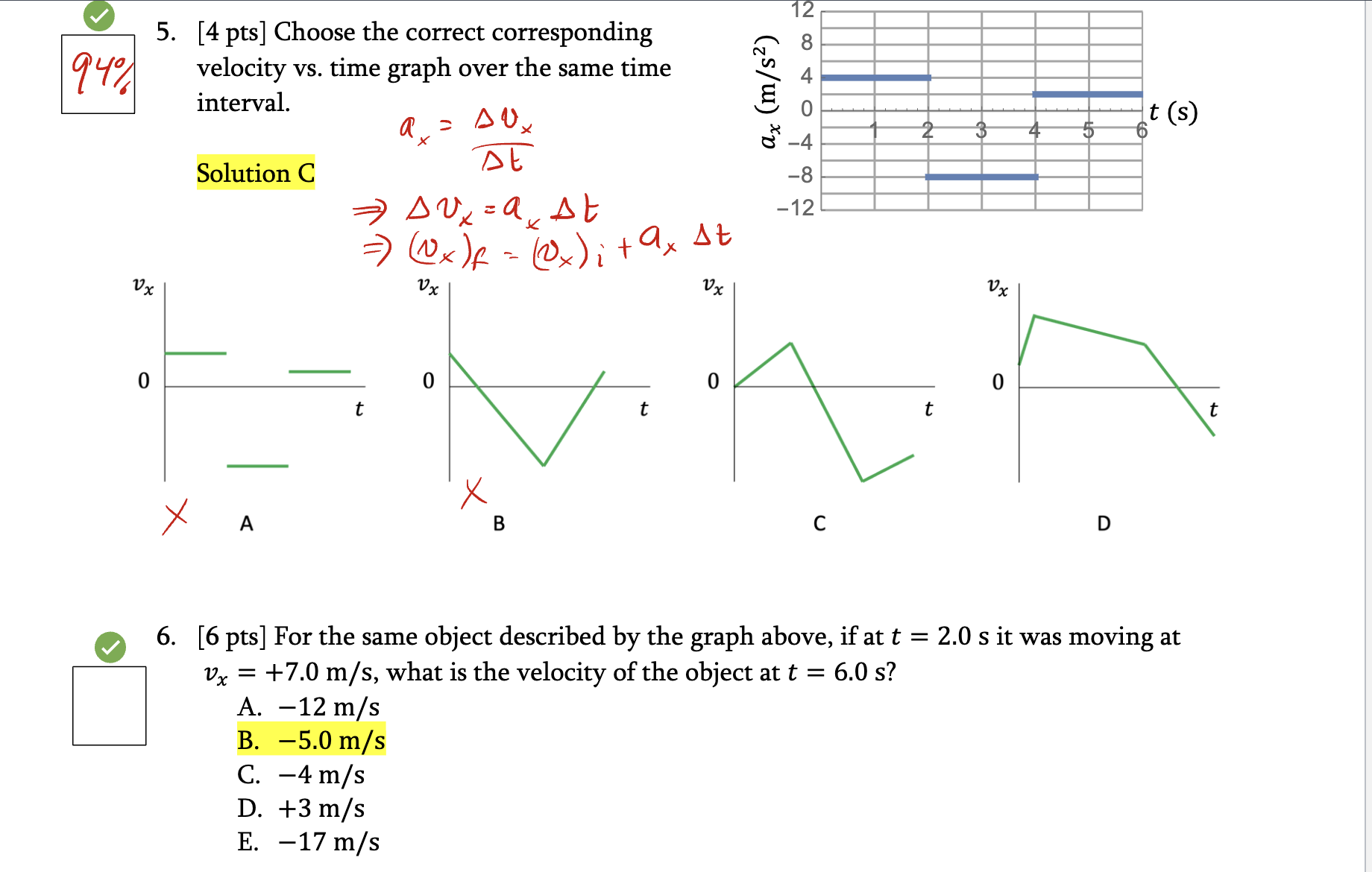 Solved 5. [4 pts] Choose the correct corresponding velocity | Chegg.com