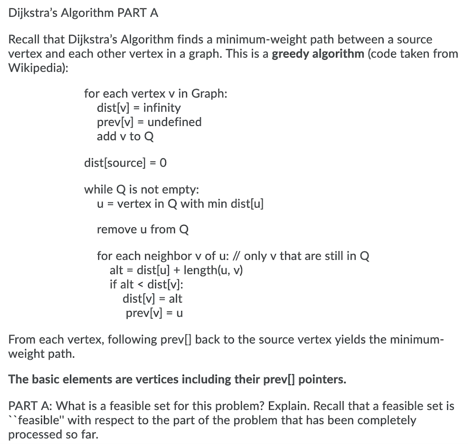Solved Dijkstra's Algorithm PART A Recall that Dijkstra's | Chegg.com