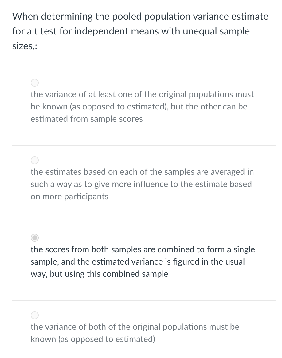 Solved When determining the pooled population variance | Chegg.com