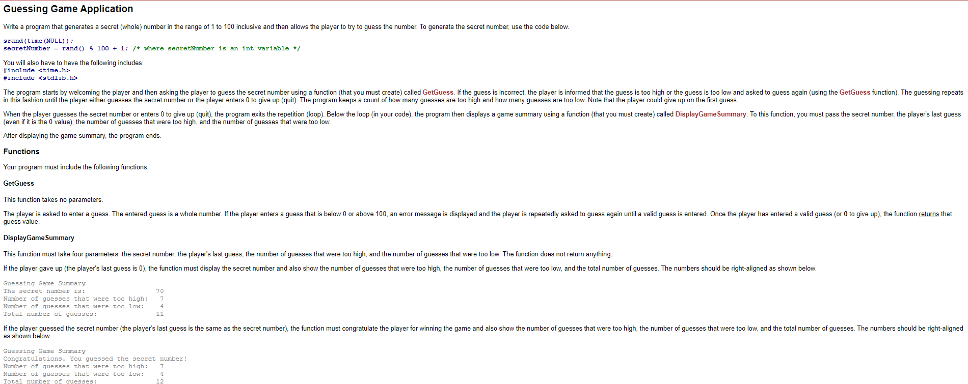 Guessing Game Application Write a program that | Chegg.com