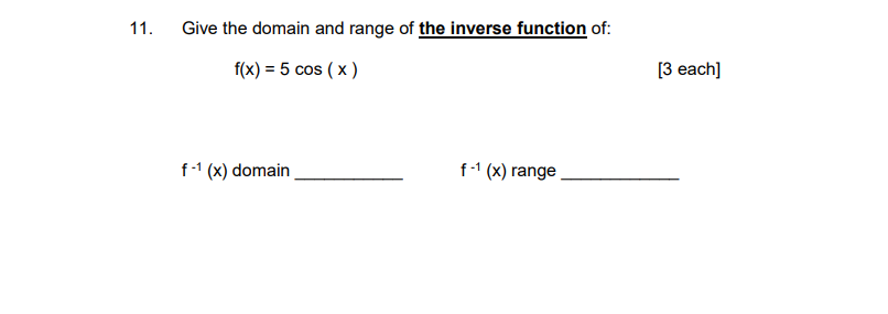 Solved 11. Give the domain and range of the inverse function | Chegg.com