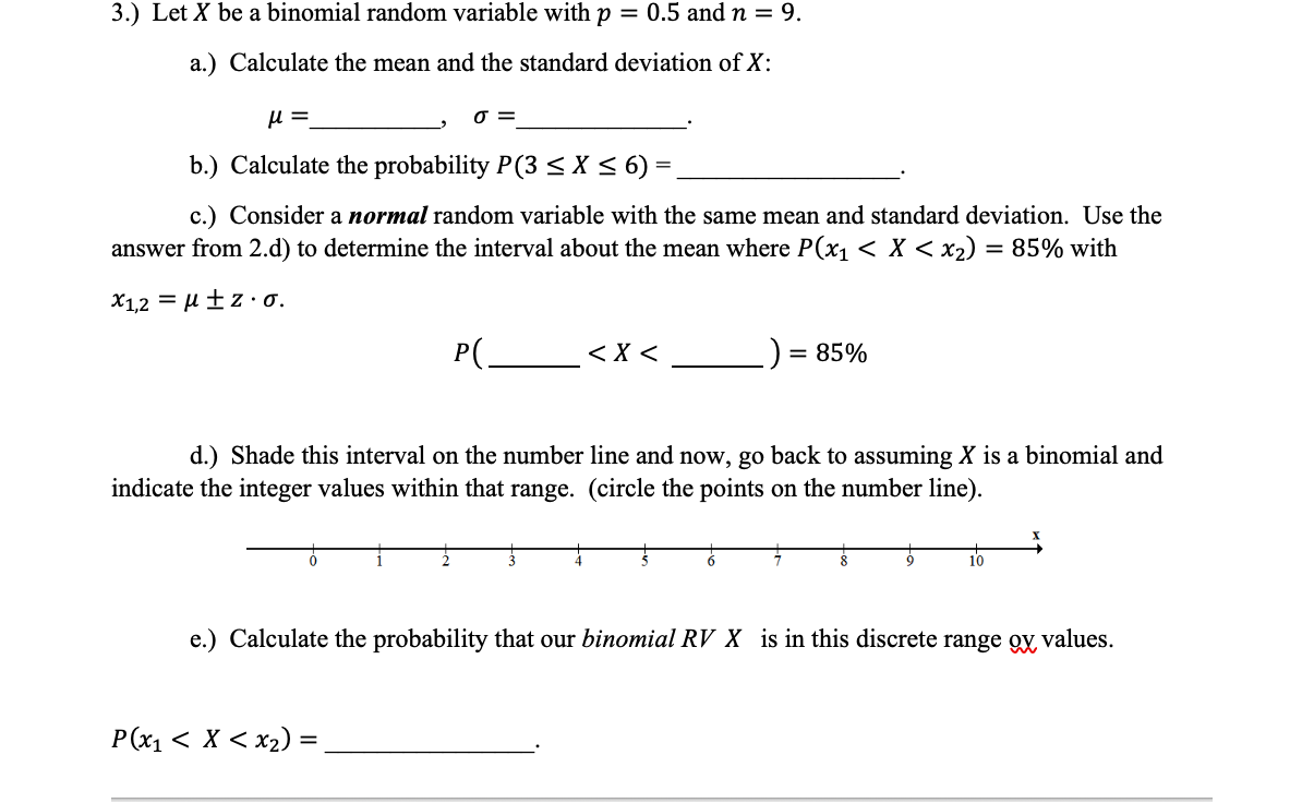 Solved 3.) Let X be a binomial random variable with p = 0.5 | Chegg.com